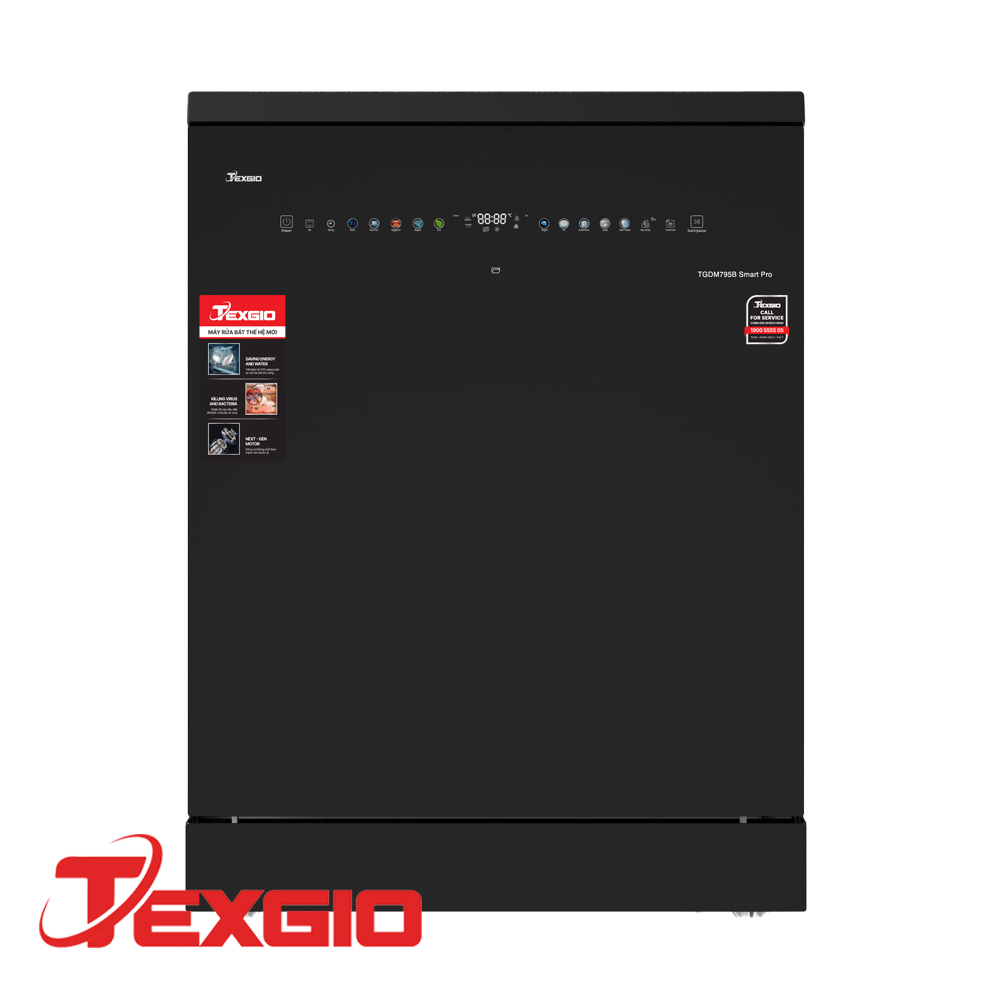 Texgio Dishwasher TGDM795B Smart Pro - Máy rửa chén bát 16 bộ, Sấy khí nóng, Màn hình màu siêu ...